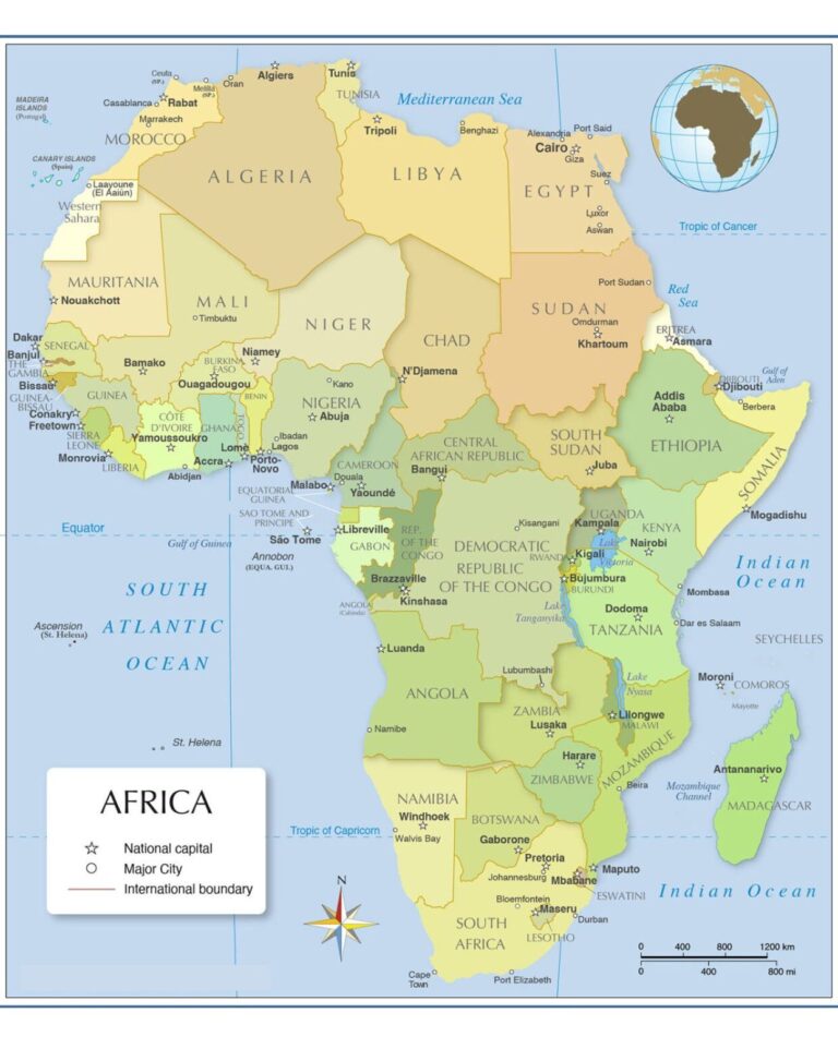 Africa Political Map with Countries & Capitals