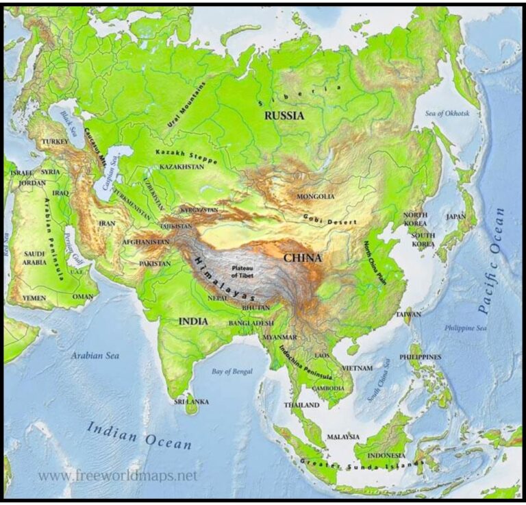 Asia Physical Map | Mountains, Rivers & Landforms