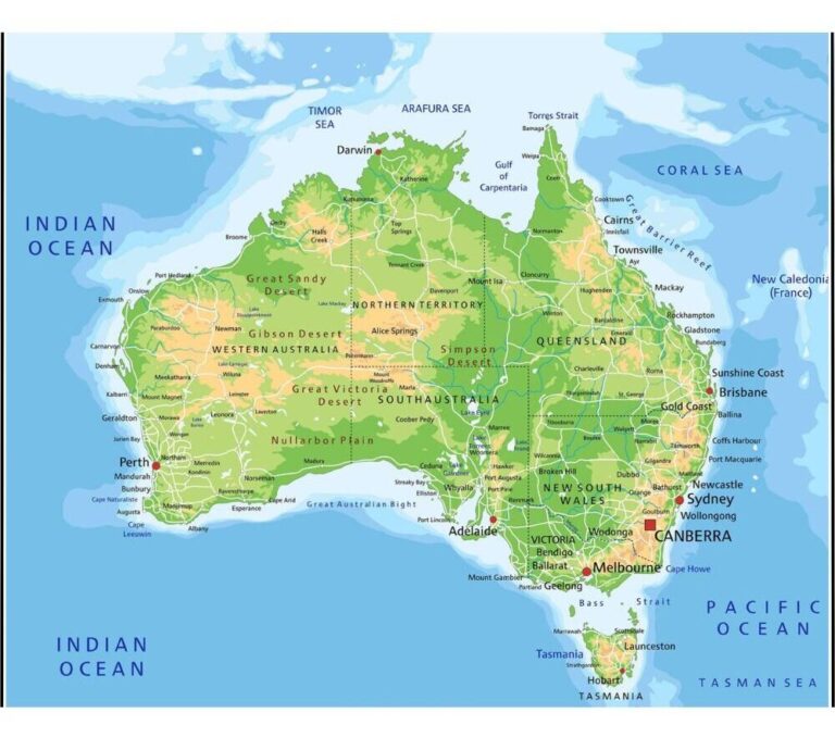 Physical Map of Australia (Oceania) | Landforms