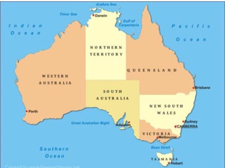 Labeled Map of Australia (Oceania) | Cities & Regions