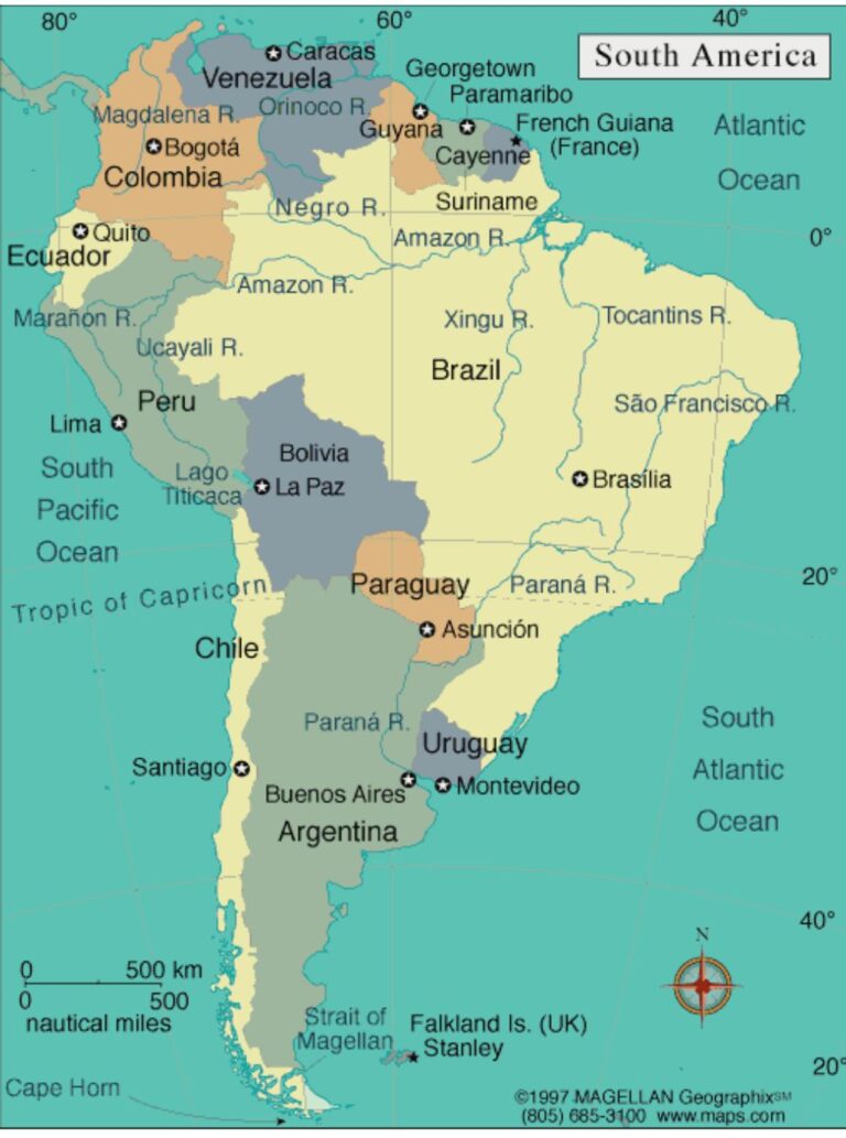 Labeled Map of South America | Countries & Capitals