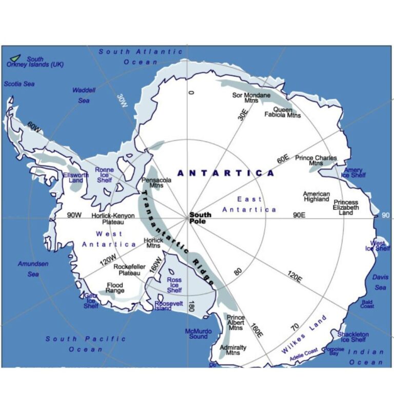 Physical Map of Antarctica | Landforms & Ice Features