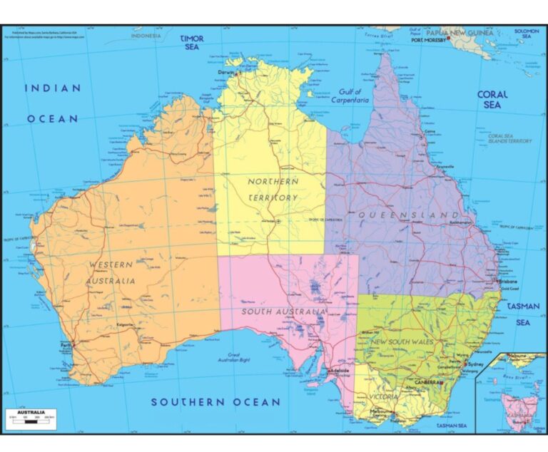 Political Map of Australia (Oceania) with Cities