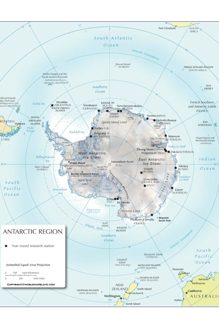 Physical Map of Antarctica | Landforms & Ice Features