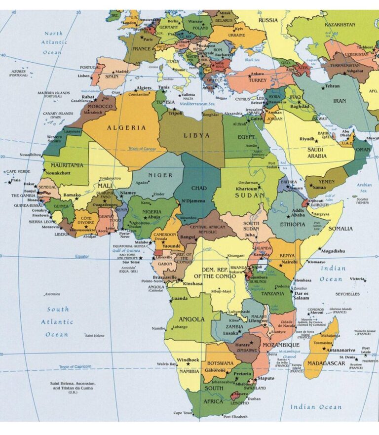 Africa Political Map with Countries & Capitals